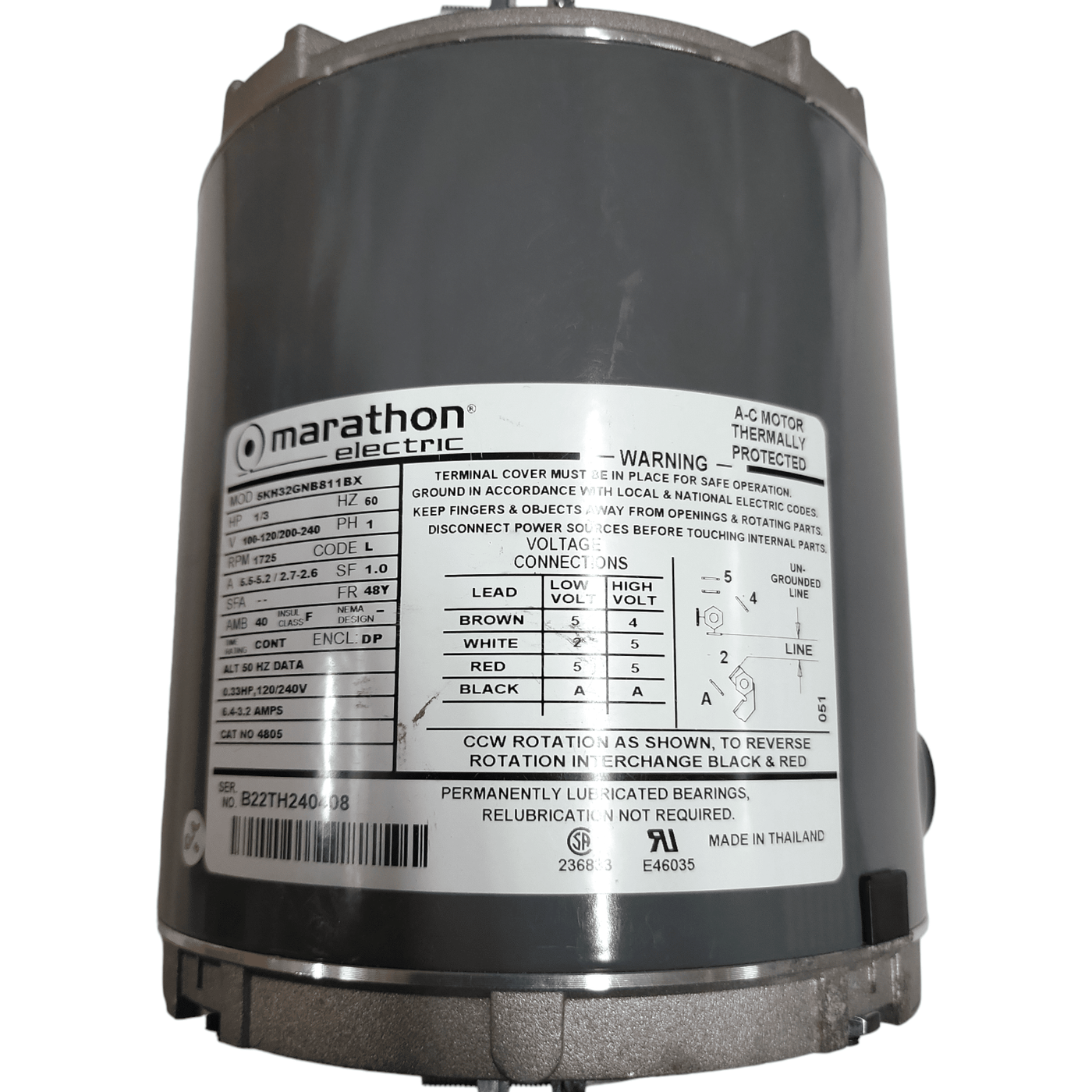 Marathon 4805 Electric 828 NEMA 48YZ Frame RO/Carbonator Motor (5KH32G
