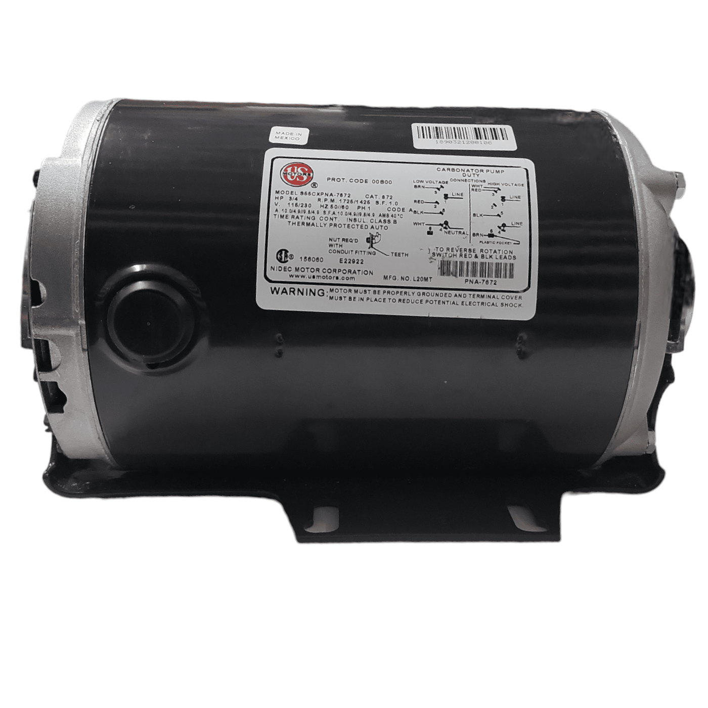 US Motors S55CXPNA-7672 (Nidec) 872 - Carbonator Pump Motor - 1 ph, 3/