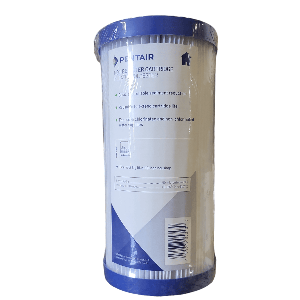 Pentek R50-BB Pleated Sediment Filter 10"x4.5" (155053-43) 50 Micron